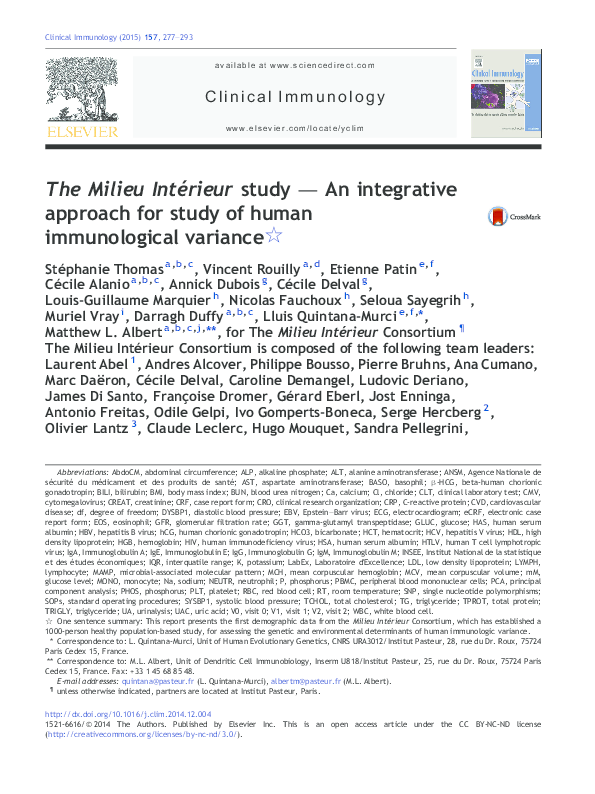 (PDF) The Milieu Intérieur study — An integrative approach for study of ...