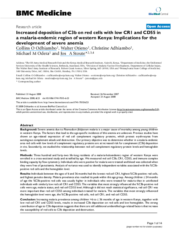 (PDF) Increased deposition of C3b on red cells with low CR1 and CD55 in ...