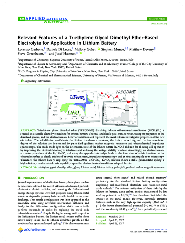 (PDF) Relevant Features of a Triethylene Glycol Dimethyl Ether-Based ...