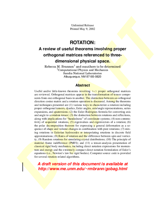 (PDF) ROTATION: A review of useful theorems involving proper orthogonal ...