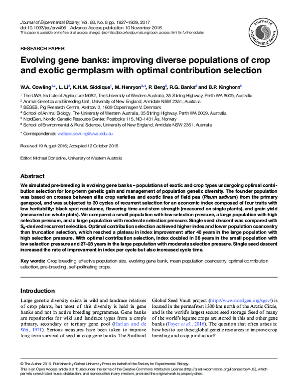 (PDF) Evolving gene banks: improving diverse populations of crop and ...