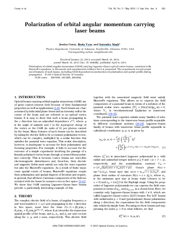 Pdf Polarization Of Orbital Angular Momentum Carrying Laser Beams
