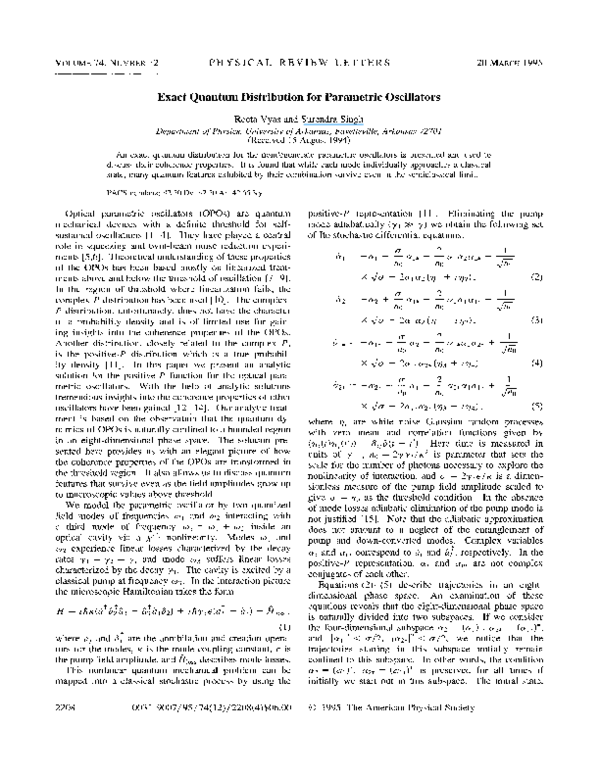 (PDF) Exact Quantum Distribution for Parametric Oscillators