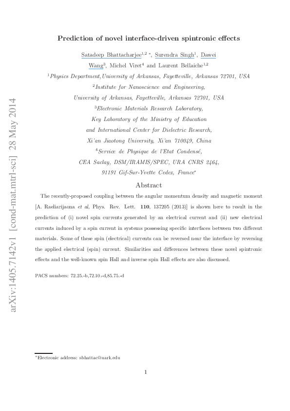 (PDF) Prediction of novel interface-driven spintronic effects | Surendra Pratap Singh - Academia.edu