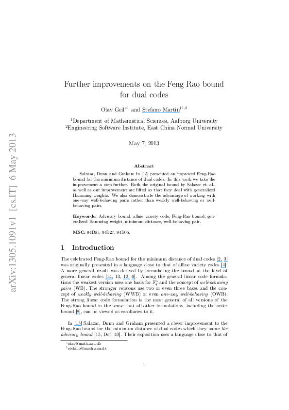 (PDF) Further improvements on the Feng–Rao bound for dual codes