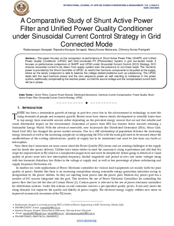 (PDF) A Comparative Study of Shunt Active Power Filter and Unified Power Quality Conditioner ...