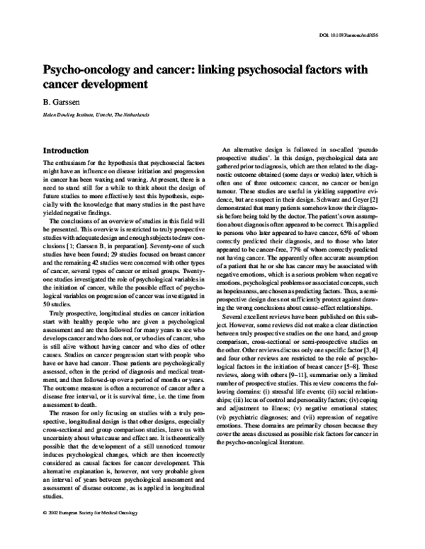 (PDF) Psycho-oncology and cancer: linking psychosocial factors with ...