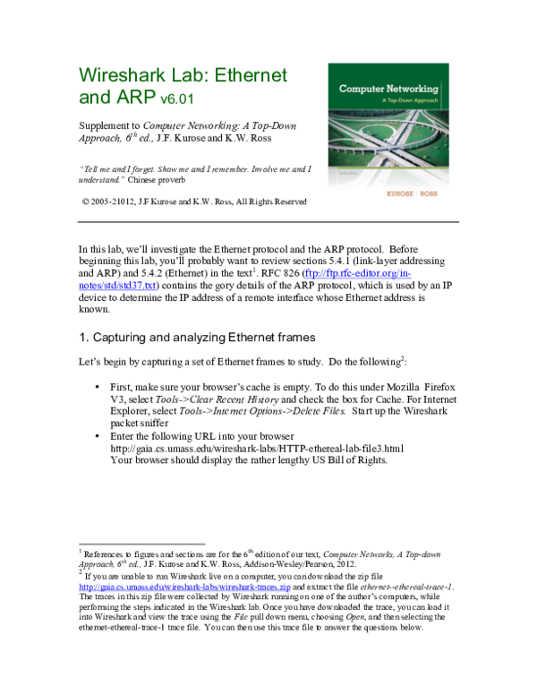 (PDF) Wireshark Lab: Ethernet and ARP v6.01