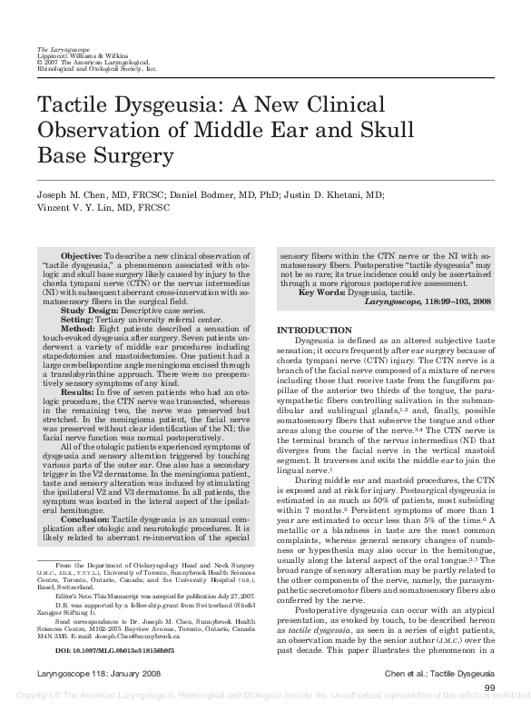 (PDF) Tactile Dysgeusia: A New Clinical Observation of Middle Ear and ...