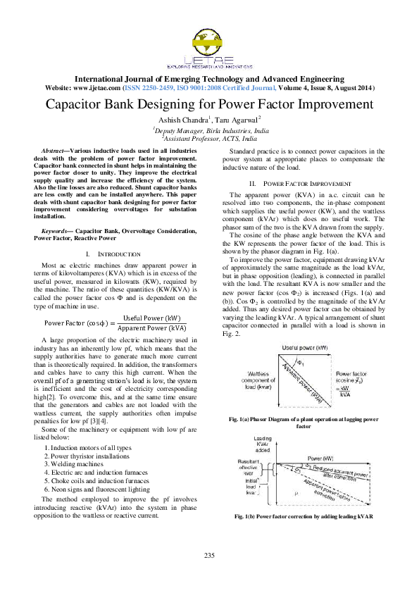 (PDF) Capacitor Bank Designing for Power Factor Improvement