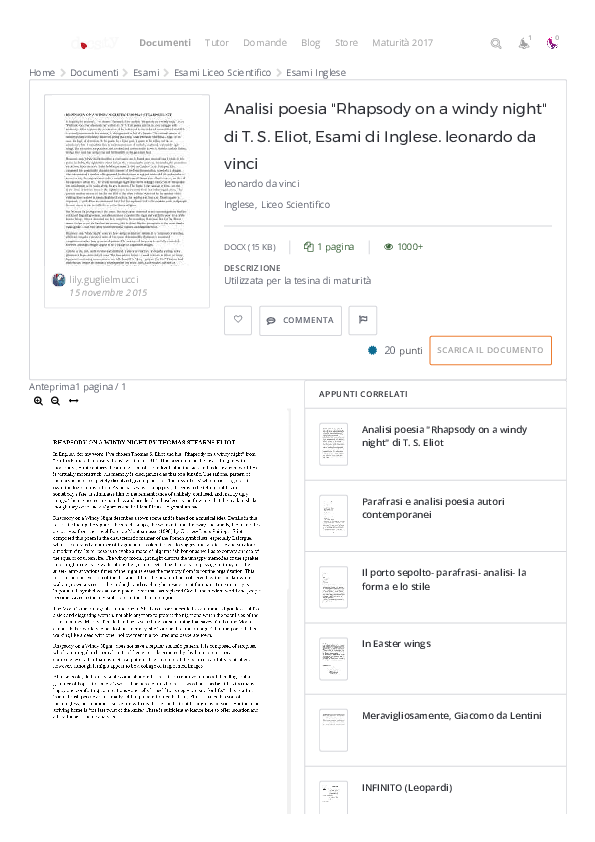 (PDF) Analisi poesia Rhapsody on a windy night di T. S (1) | Michele ...