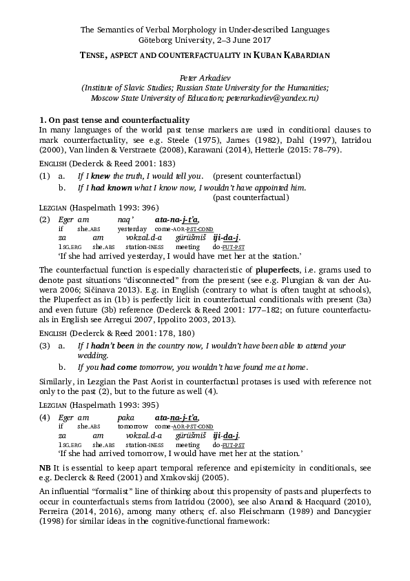 (PDF) TENSE, ASPECT AND COUNTERFACTUALITY IN KUBAN KABARDIAN