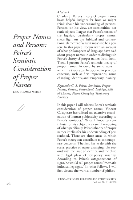 (PDF) Proper Names and Persons: Peirce's Semiotic Consideration of ...