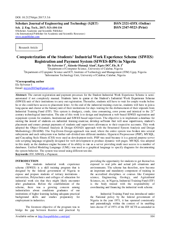 (PDF) Computerization of the Students' Industrial Work Experience ...