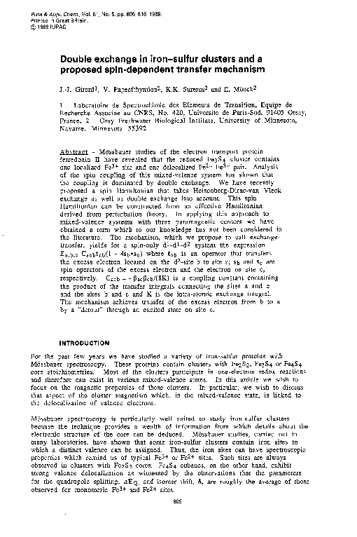 (PDF) Double exchange in iron-sulfur clusters and a proposed spin ...