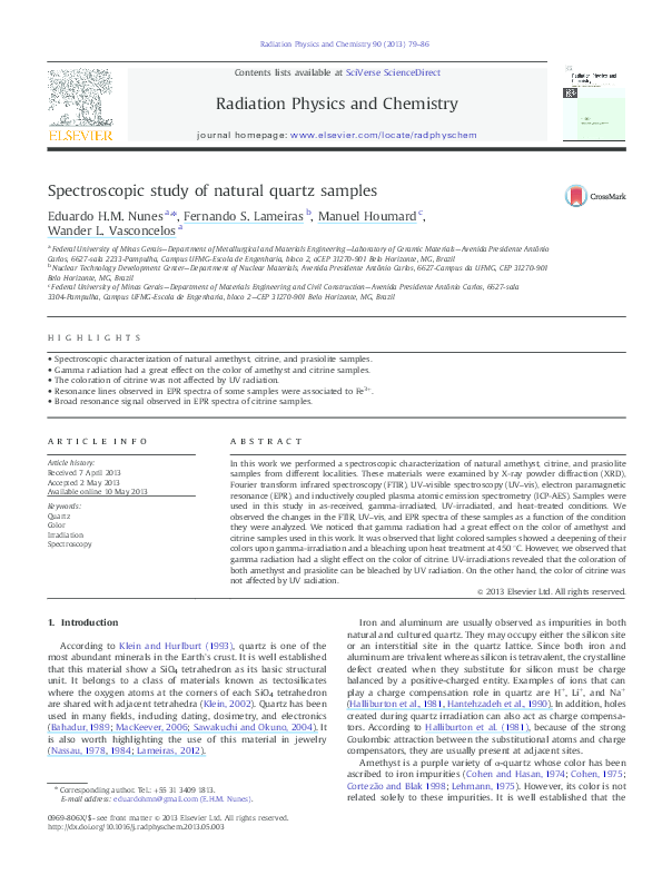 (PDF) Spectroscopic study of natural quartz samples