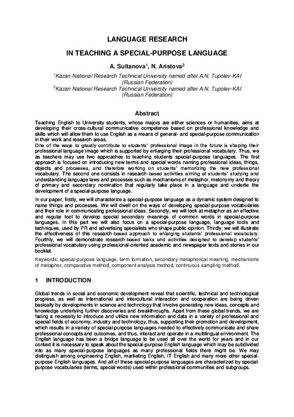 (DOC) Language research in teaching a special-purpose language