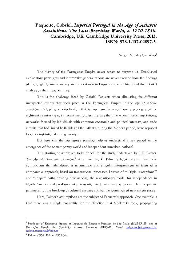 (PDF) Resenha de Gabriel Paquette NELSON CANTARINO