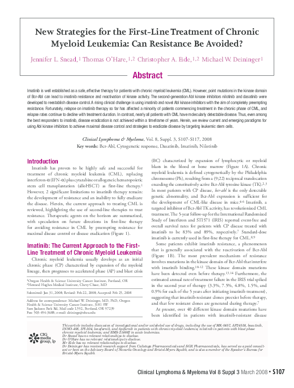New Strategies for the First-Line Treatment of Chronic Myeloid Leukemia ...