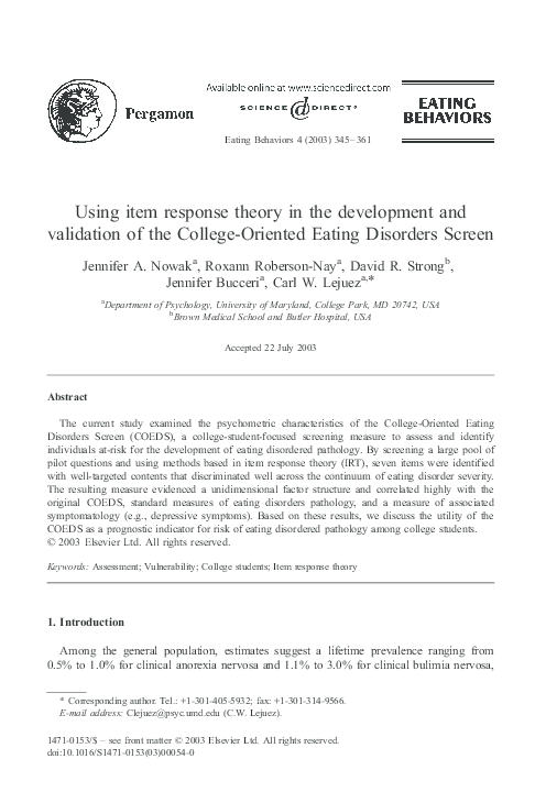 (PDF) Using item response theory in the development and validation of the College-Oriented ...
