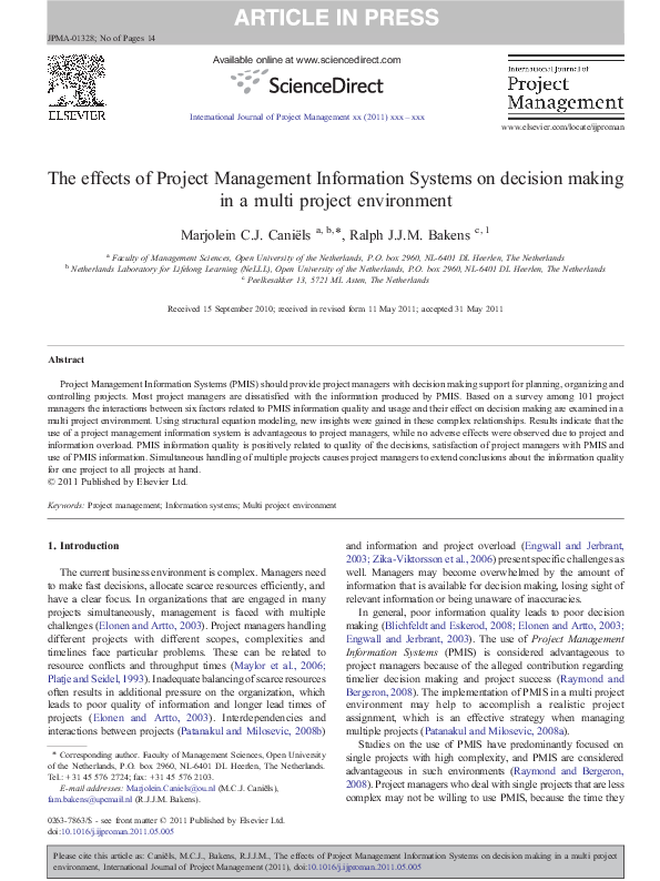 (PDF) The effects of Project Management Information Systems on decision ...