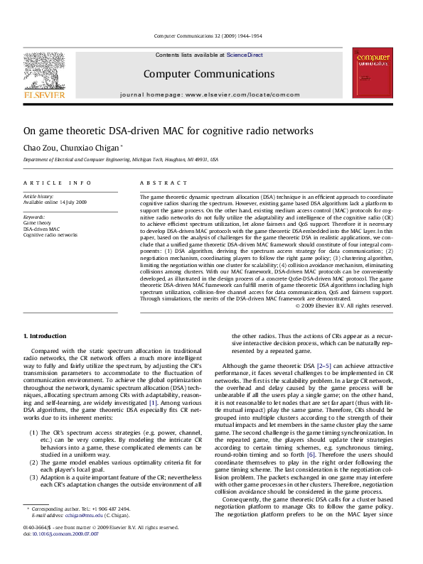(PDF) On game theoretic DSA-driven MAC for cognitive radio networks