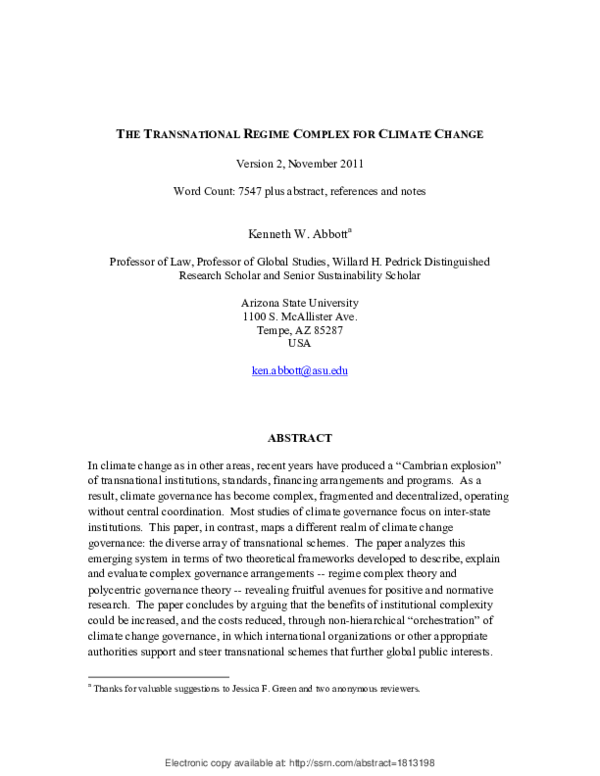 (PDF) The transnational regime complex for climate change