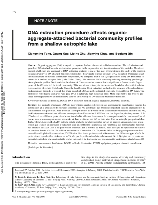 (PDF) DNA extraction procedure affects organic-aggregate-attached ...