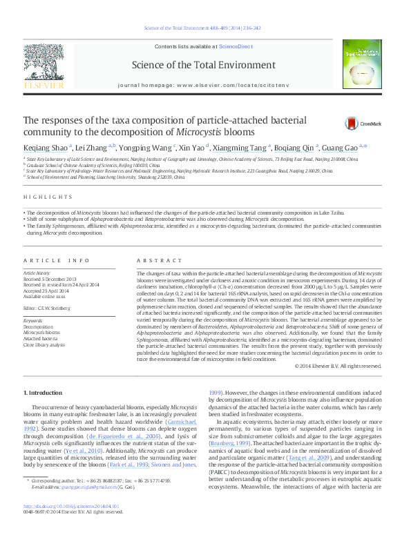 (PDF) The responses of the taxa composition of particle-attached bacterial community to the ...