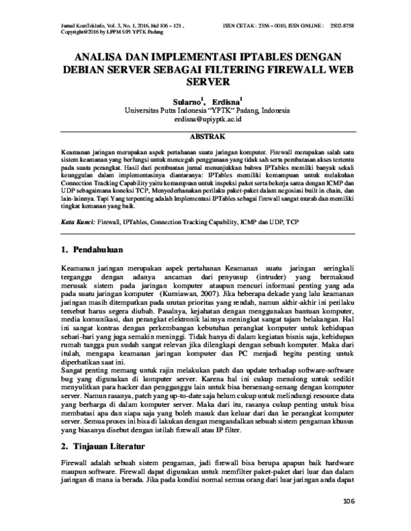 Pdf Analisa Dan Implementasi Iptables Dengan Debian Server Sebagai