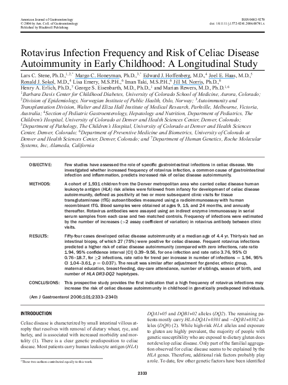 (PDF) Rotavirus Infection Frequency and Risk of Celiac Disease ...