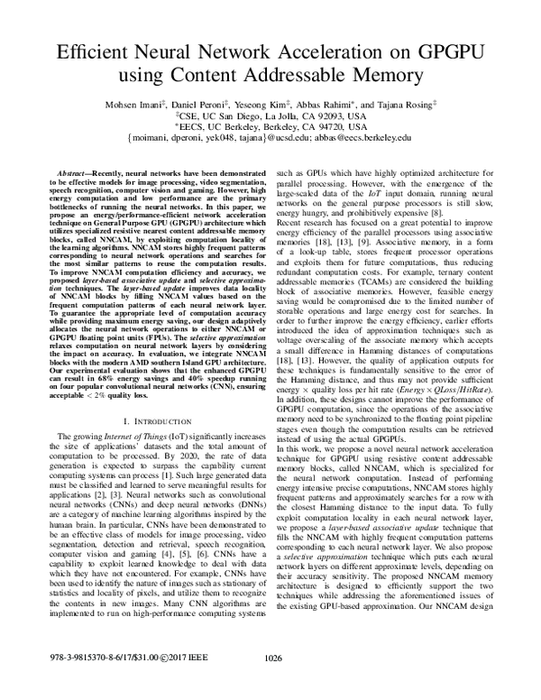 (PDF) Efficient Neural Network Acceleration on GPGPU using Content Addressable Memory