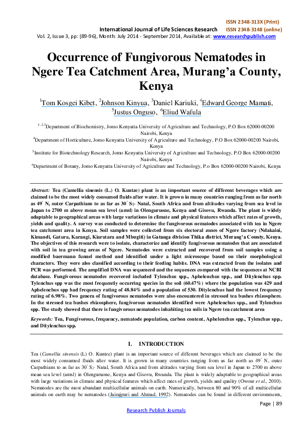 (PDF) Occurrence of Fungivorous Nematodes in Ngere Tea Catchment Area ...