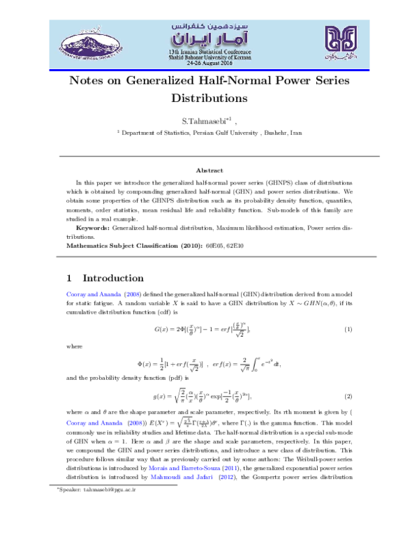 (PDF) Notes on Generalized Half-Normal Power Series Distributions