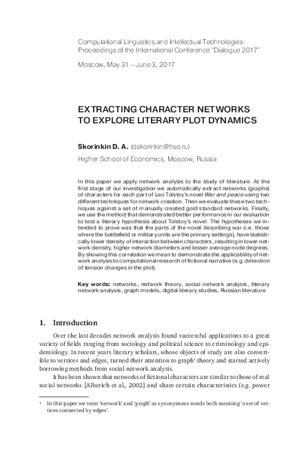 (PDF) Extracting Character Networks to Explore Literary Plot Dynamics