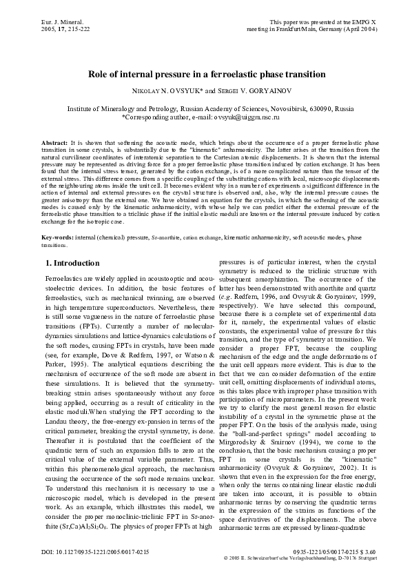 (PDF) Role of internal pressure in a ferroelastic phase transition