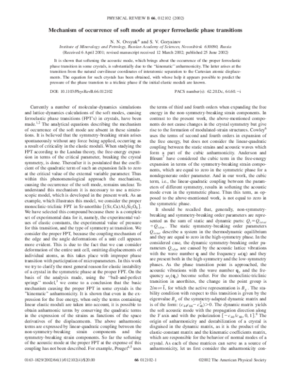 (PDF) Mechanism of occurrence of soft mode at proper ferroelastic phase transitions