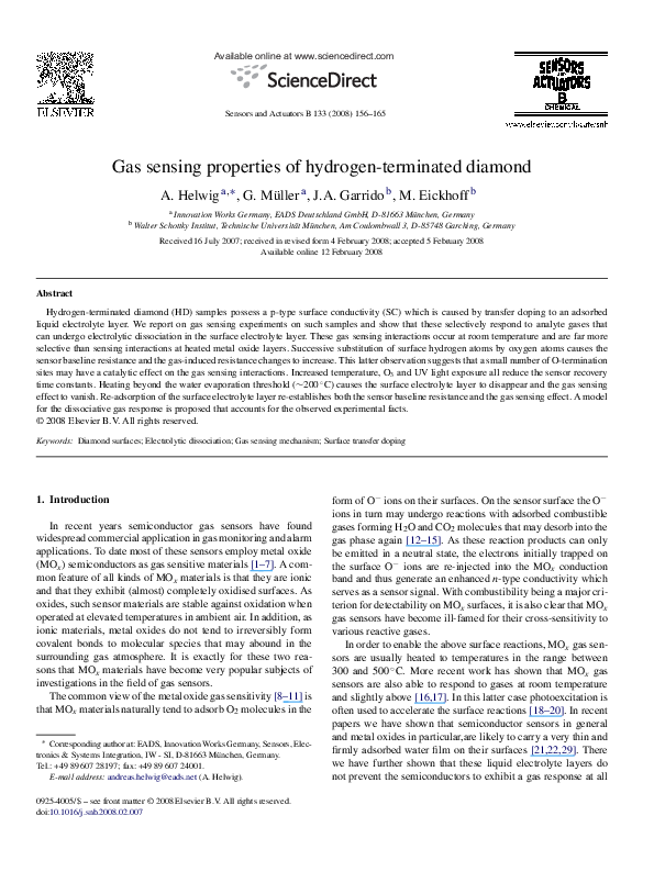 (PDF) Gas sensing properties of hydrogen-terminated diamond