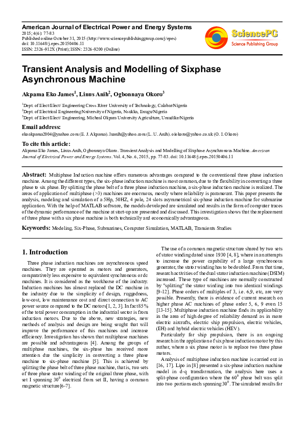 (PDF) Transient Analysis and Modelling of Sixphase Asynchronous Machine