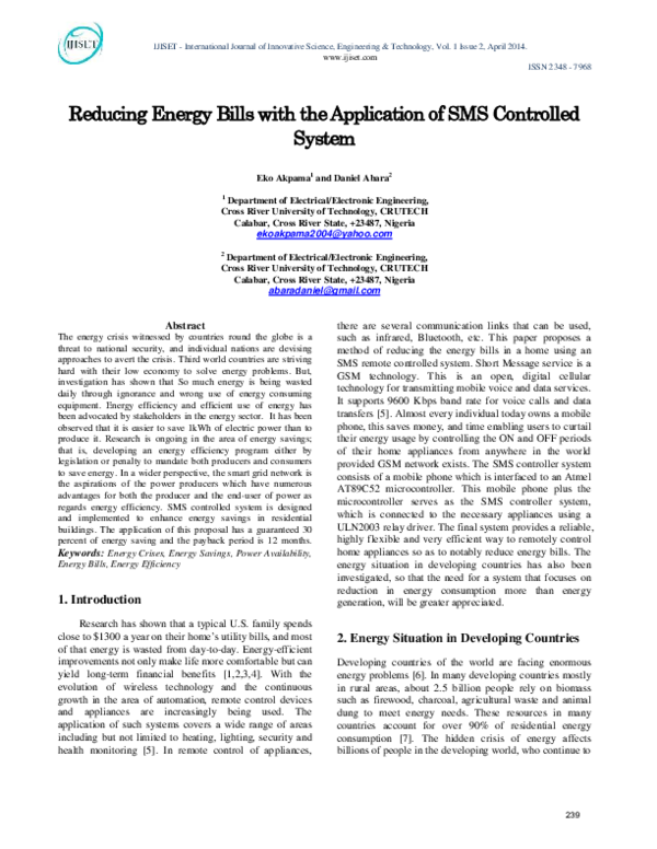 (PDF) Reducing Energy Bills with the Application of SMS Controlled System