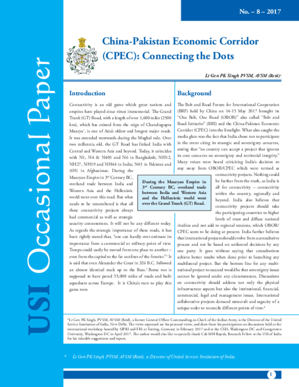 (PDF) China-Pakistan Economic Corridor (CPEC): Connecting the Dots