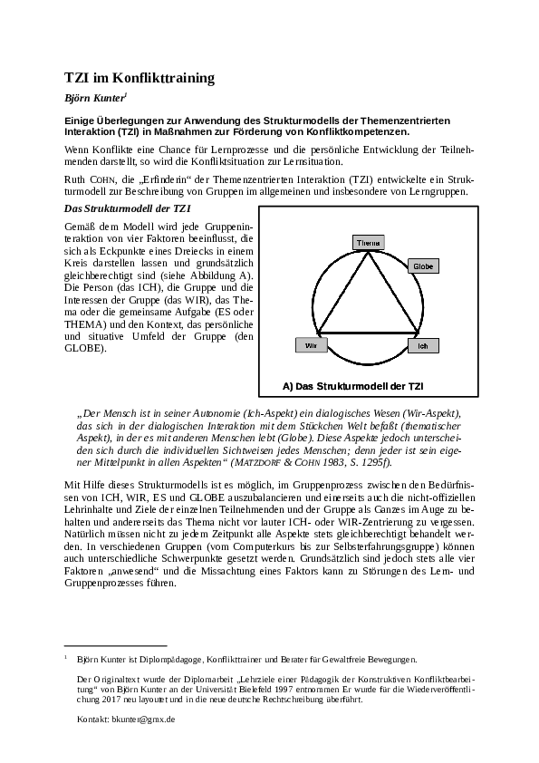 (PDF) TZI im Konflikttraining - Überlegungen zur Anwendung des ...
