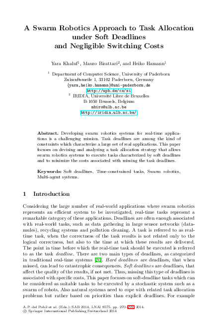 (PDF) A Swarm Robotics Approach to Task Allocation under Soft Deadlines ...