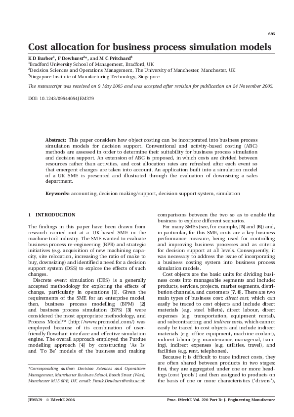(PDF) Cost allocation for business process simulation models