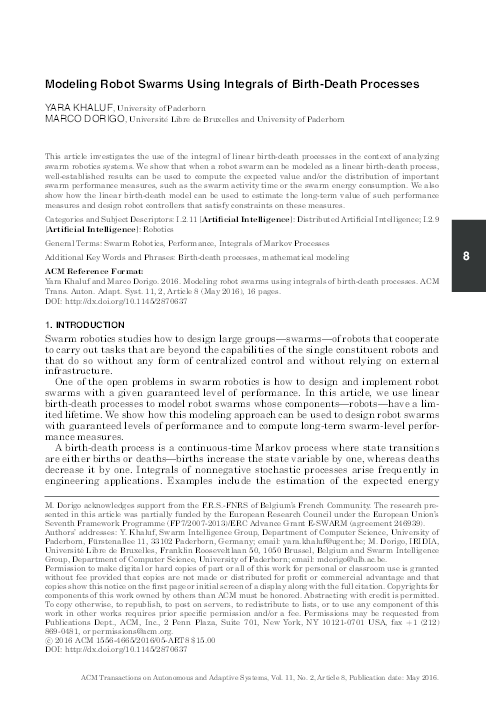 (PDF) Modeling Robot Swarms Using Integrals of Birth-Death Processes