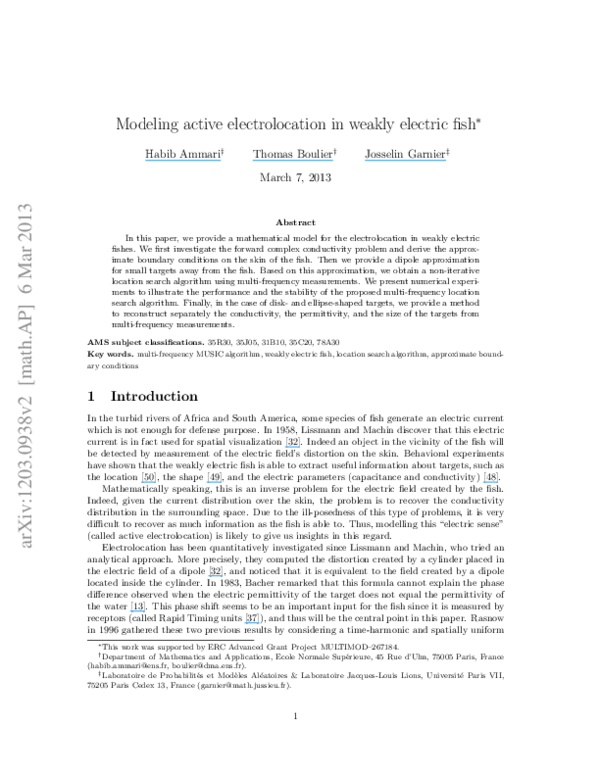 (PDF) Modeling Active Electrolocation in Weakly Electric Fish
