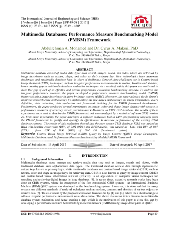 (PDF) Multimedia Databases: Performance Measure Benchmarking Model (PMBM) Framework
