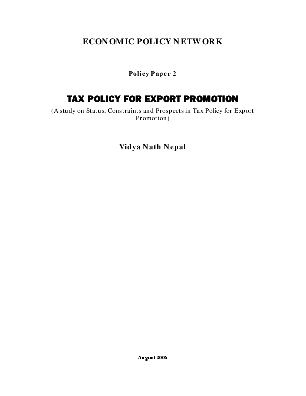 (PDF) TAX POLICY FOR EXPORT PROMOTION