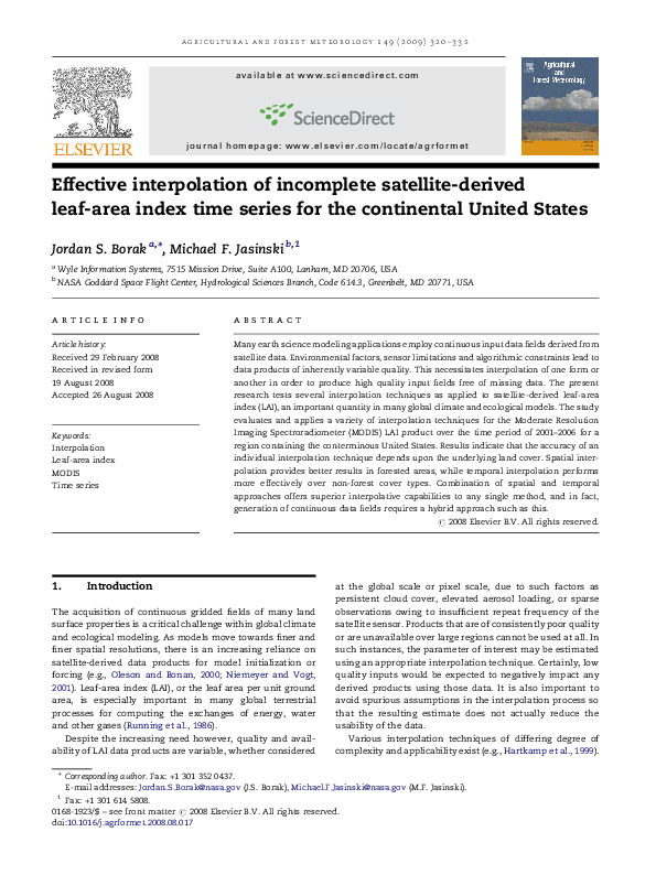 (PDF) Effective interpolation of incomplete satellite-derived leaf-area index time series for ...