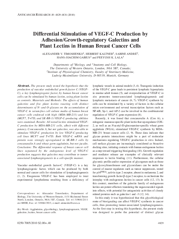 (PDF) Differential stimulation of VEGF-C production by adhesion/growth ...